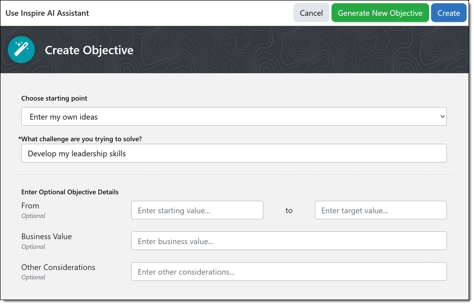 Create an Objective with Inspire AI Assistant