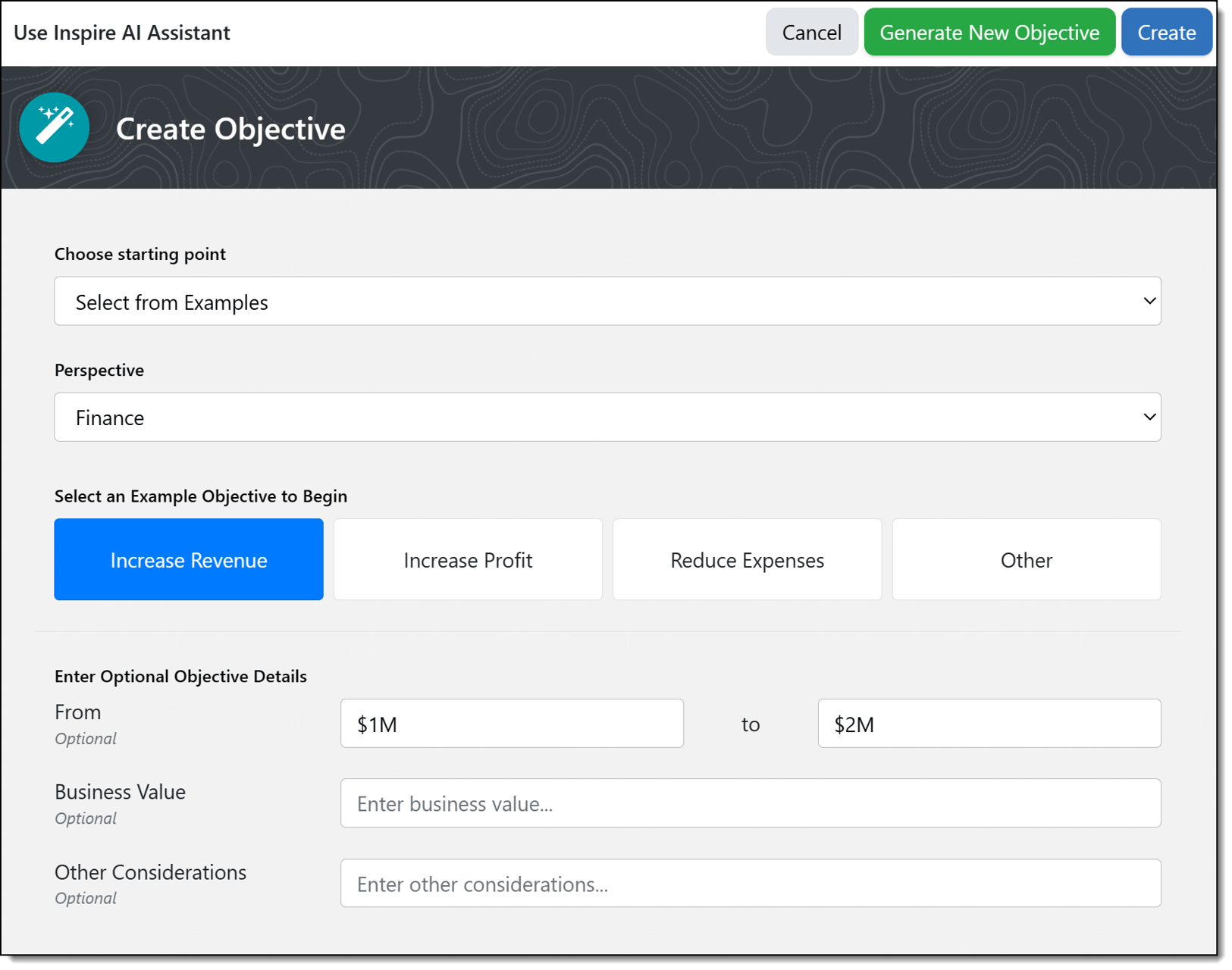 Create an Objective with Inspire AI Assistant