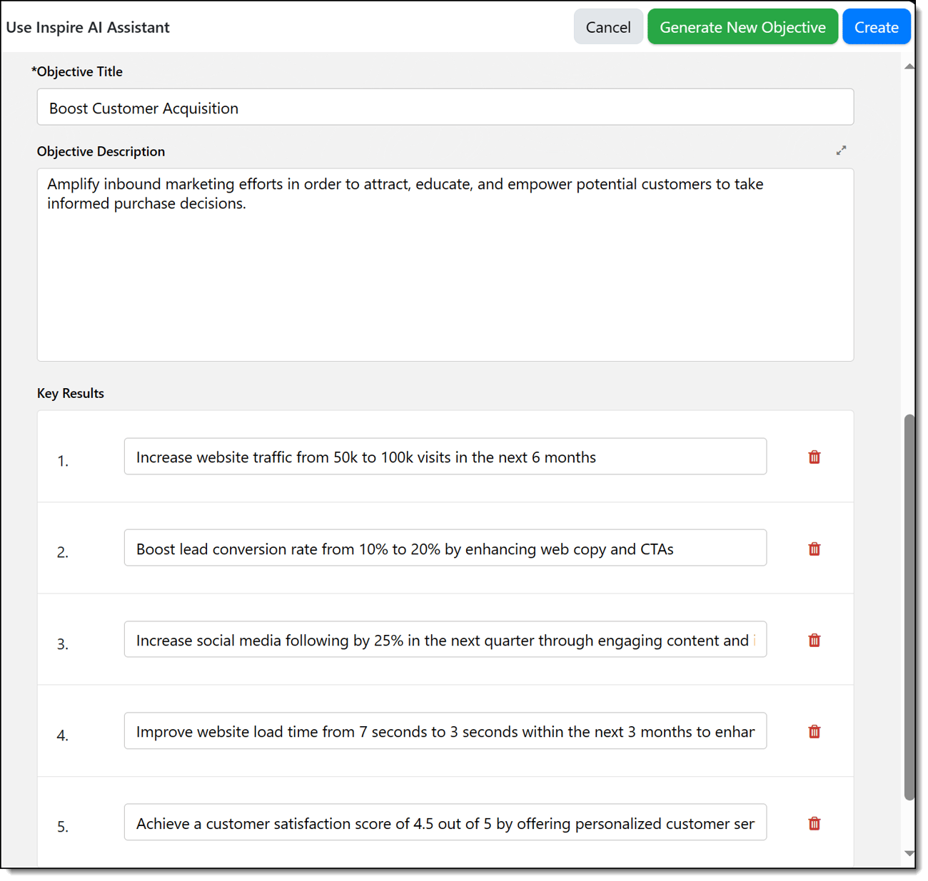 Create an Objective with Inspire AI Assistant