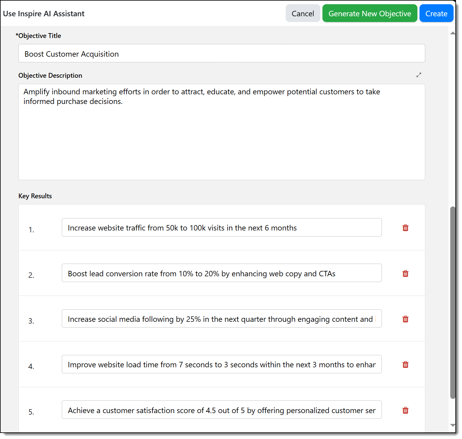 Create an Objective with Inspire AI Assistant