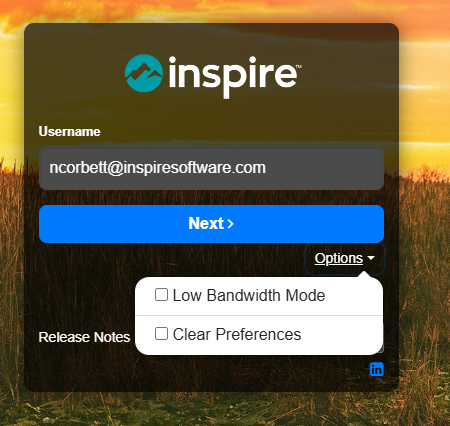 Logging into Inspire