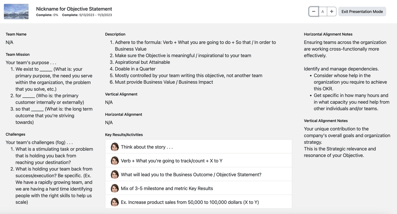 Using Presentation Mode – Step-by-Step Objective Builder